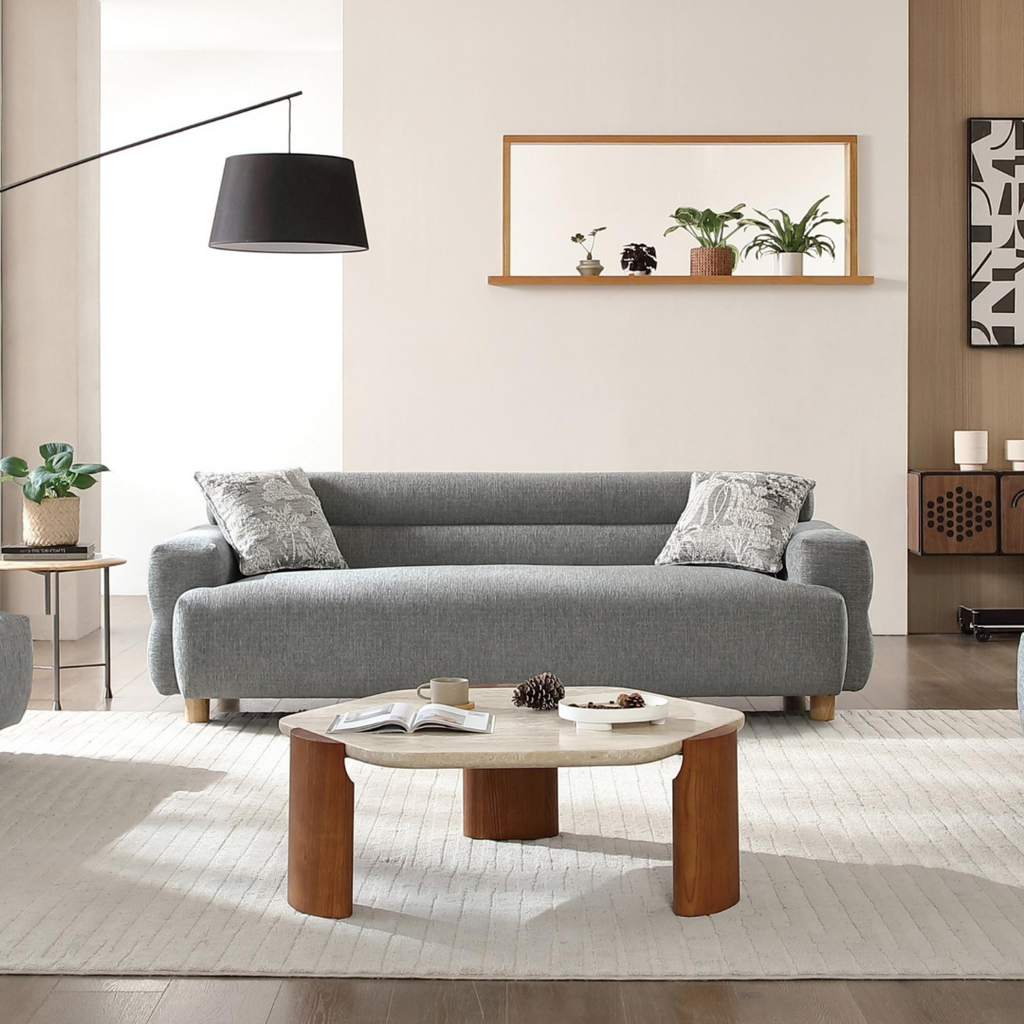 Bernardo Grey Fabric Sofa – Scandinavian Sofa with Wooden Legs – Megafurniture