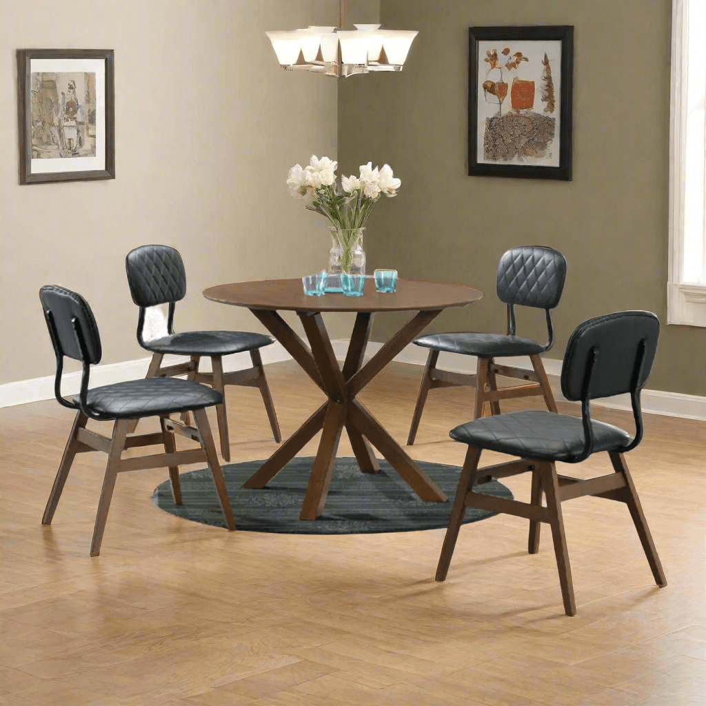Draven Round Wooden Dining Set (1+4) – Stylish Wooden Dining Set with Faux Leather Chairs ...