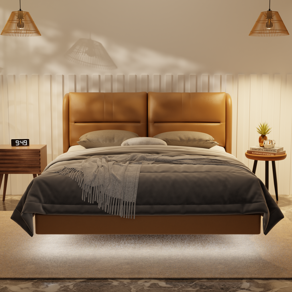 Linqe Genuine Leather Floating Bed Frame (With LED) by Esteller ...