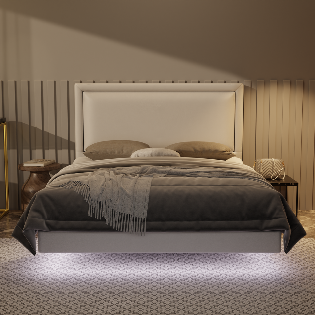 Jinny Genuine Leather Floating Bed Frame (With LED) by Esteller ...