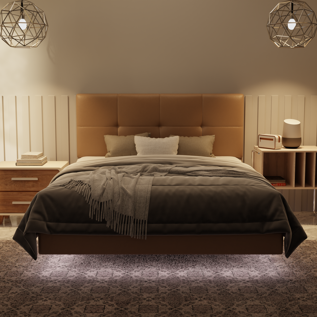 Koane Genuine Leather Floating Bed Frame (With LED) – Megafurniture