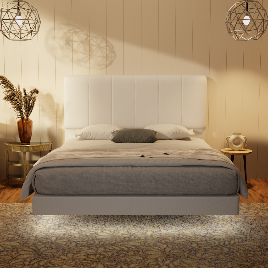 Joane Genuine Leather Floating Bed Frame (With LED) by Esteller ...