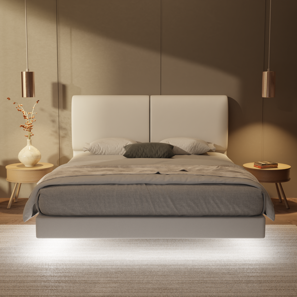Sloane Genuine Leather Floating Bed Frame (With LED) – Megafurniture