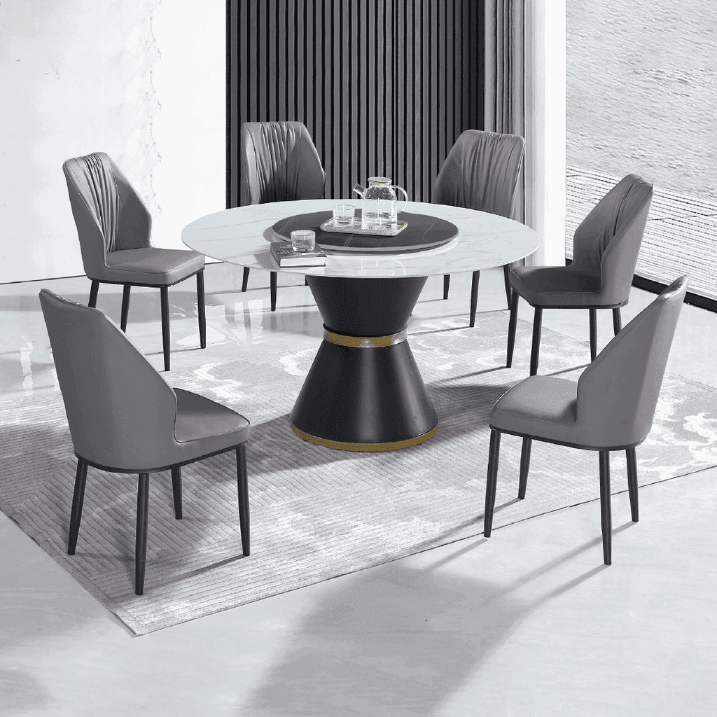Angelica Round Ceramic Dining Table with Lazy Susan (135cm) – Megafurniture