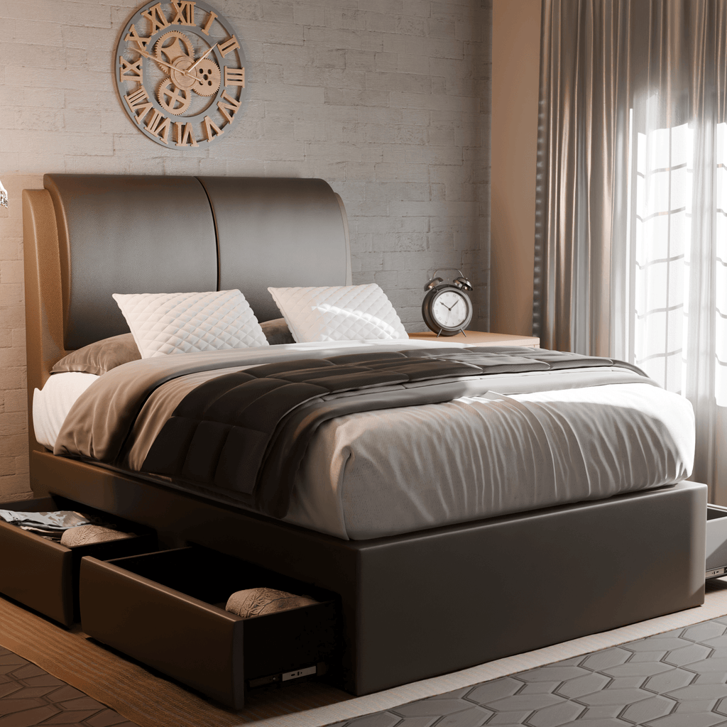 Berke Faux Leather Drawer Bed Frame – Megafurniture