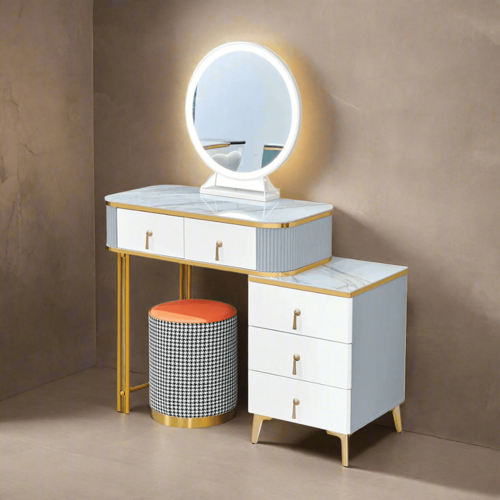 Brianna Sintered Stone Extendable Dressing Table – LED Mirror & 5 ...