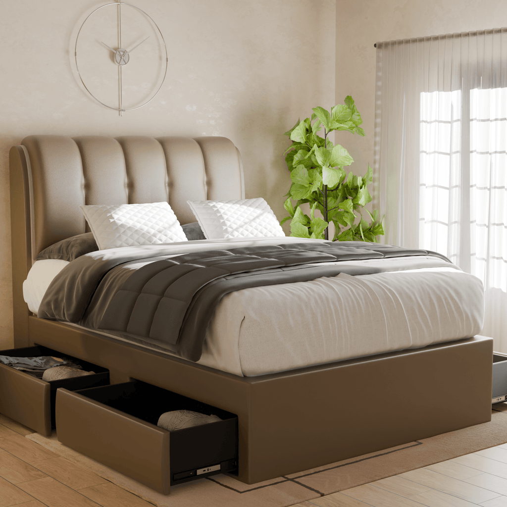 Corave Faux Leather Drawer Bed Frame – Megafurniture