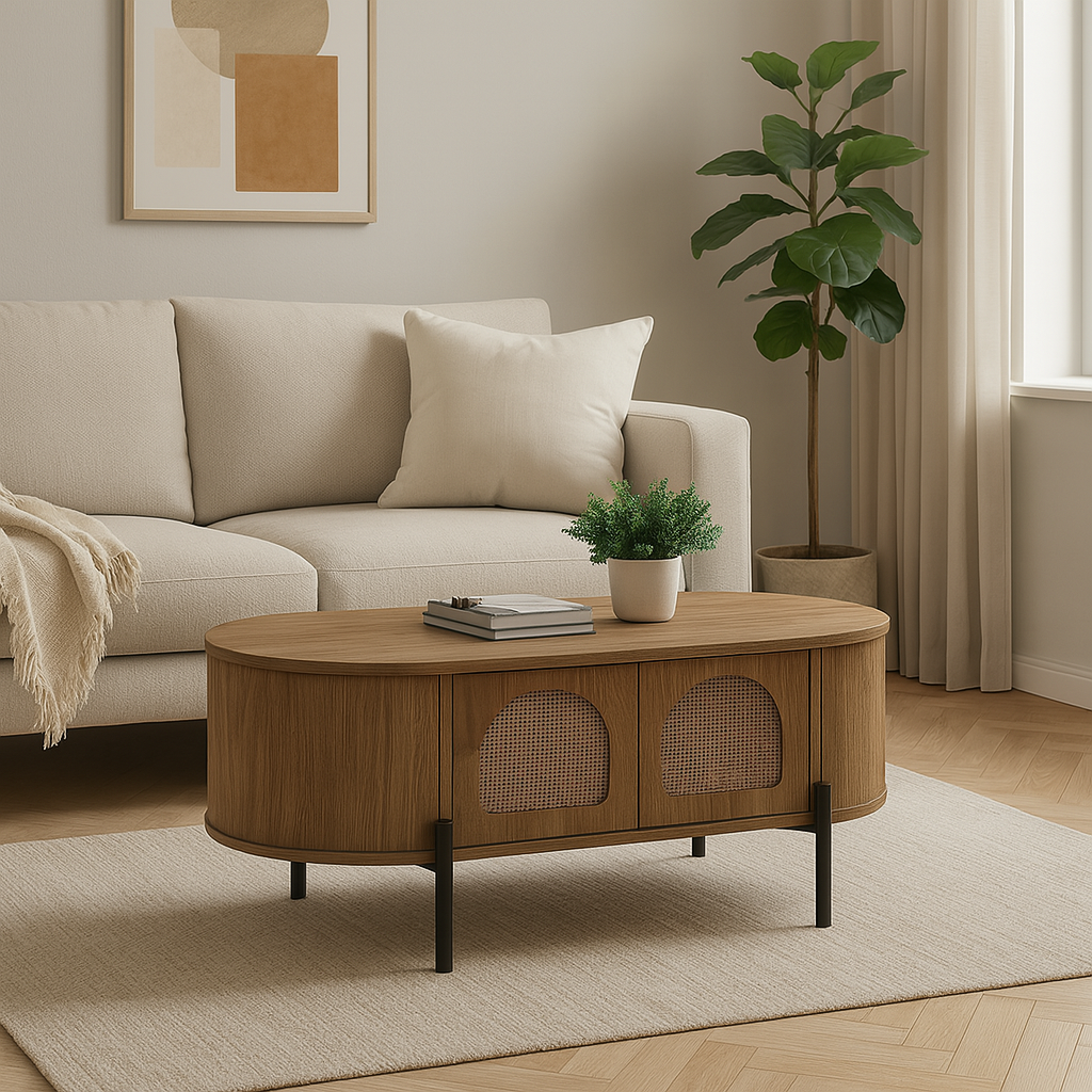 Zoya Rattan Coffee Table (119cm) – Rustic Scandinavian Oval Coffee ...