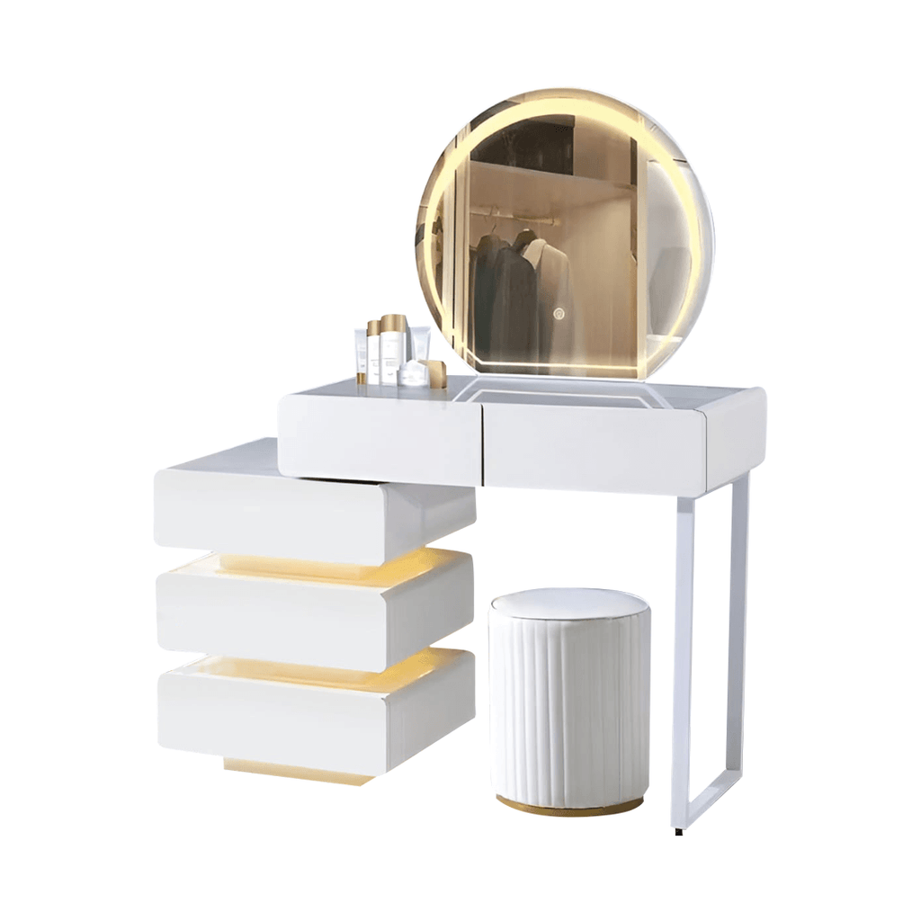 Hazelia Extendable Dressing Table – 5 Drawers, LED Mirror, Modern ...