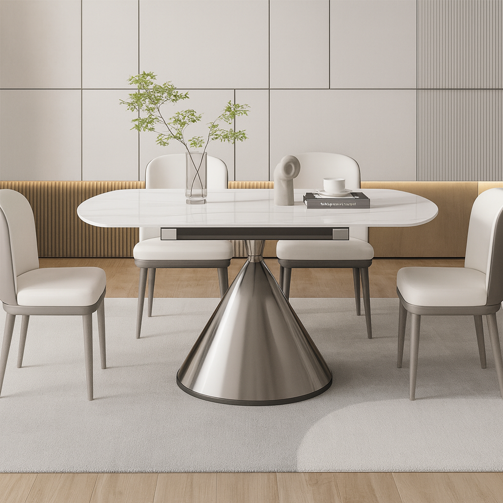 Yuna Sintered Stone Round Extendable Dining Table – Megafurniture
