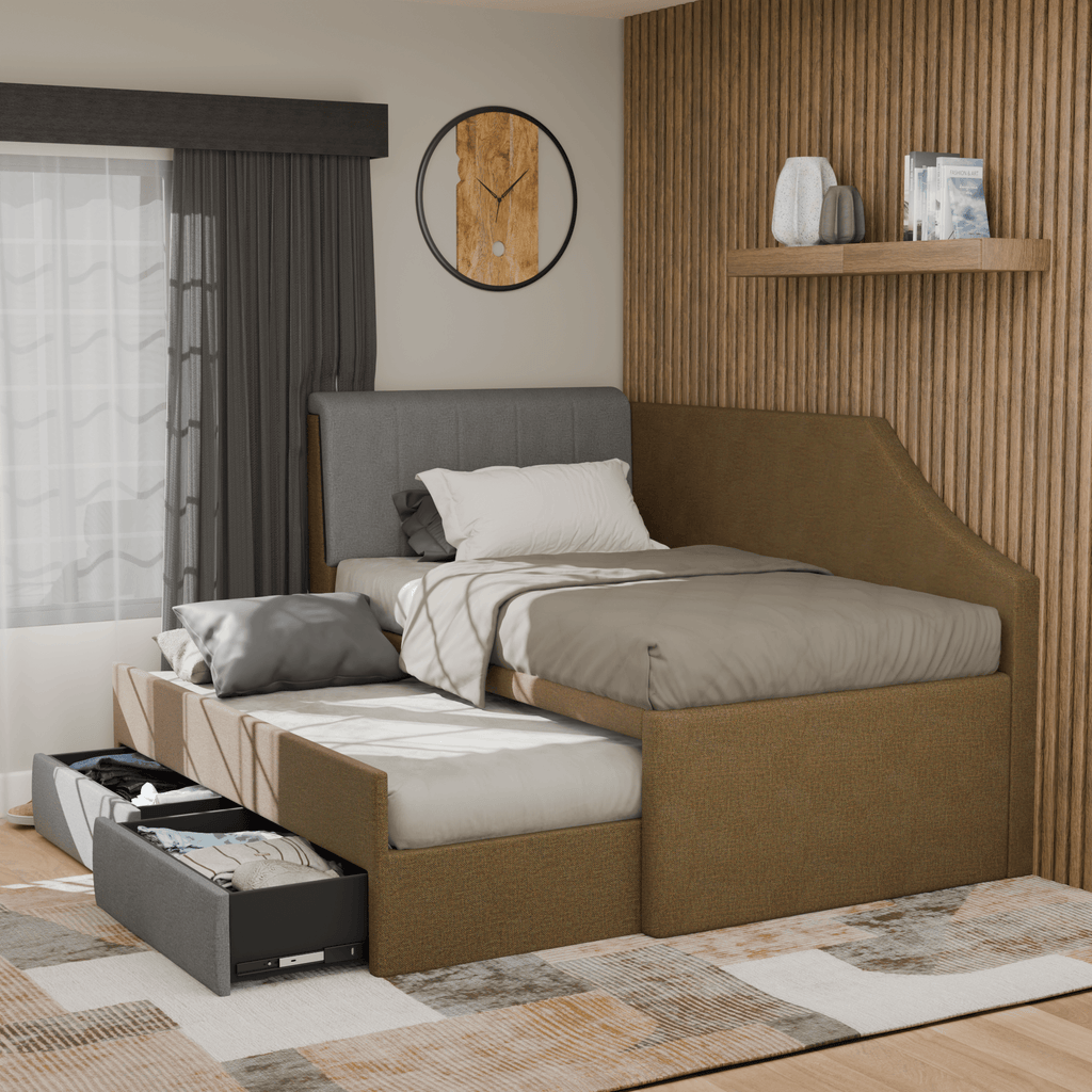 Quinslet Fabric Pull Out Bed with Drawer Storage – Megafurniture