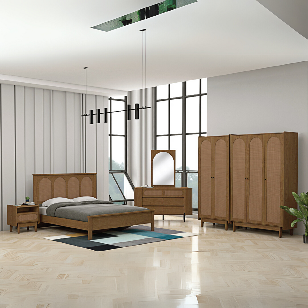 Zoya Rattan Bedroom Set – Queen Bed, Wardrobe, Dresser, Bedside Table ...