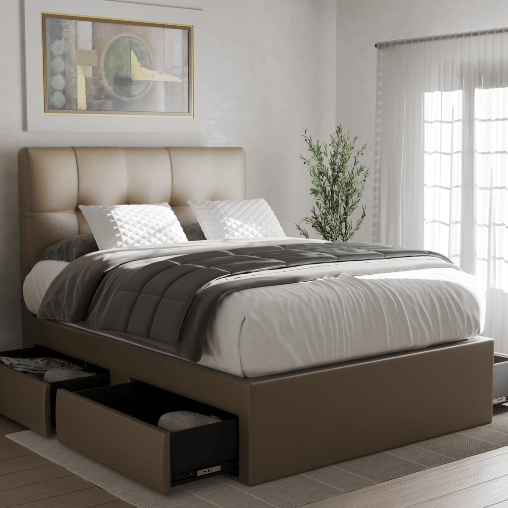 Buy affordable Devon Faux Leather Drawer Bed Frame at Megafurniture.sg ...